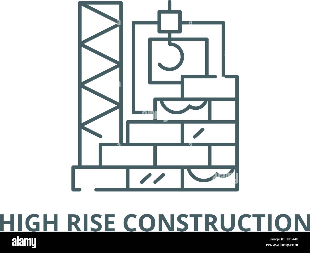 High rise construction vector line icon, linear concept, outline sign ...