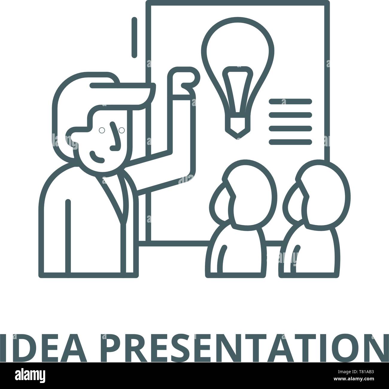 Idea presentation vector line icon, linear concept, outline sign ...