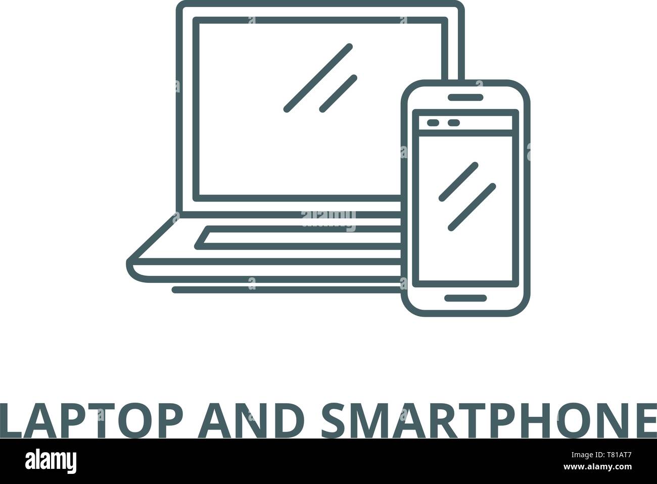 Laptop and smartphone vector line icon, linear concept, outline sign ...