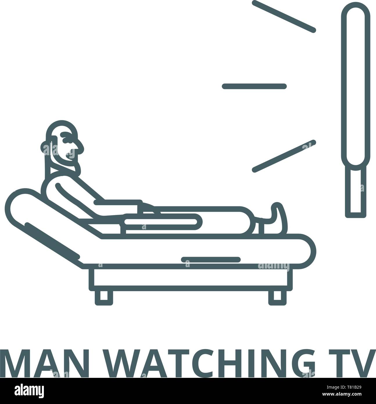Man watching tv vector line icon, linear concept, outline sign, symbol ...