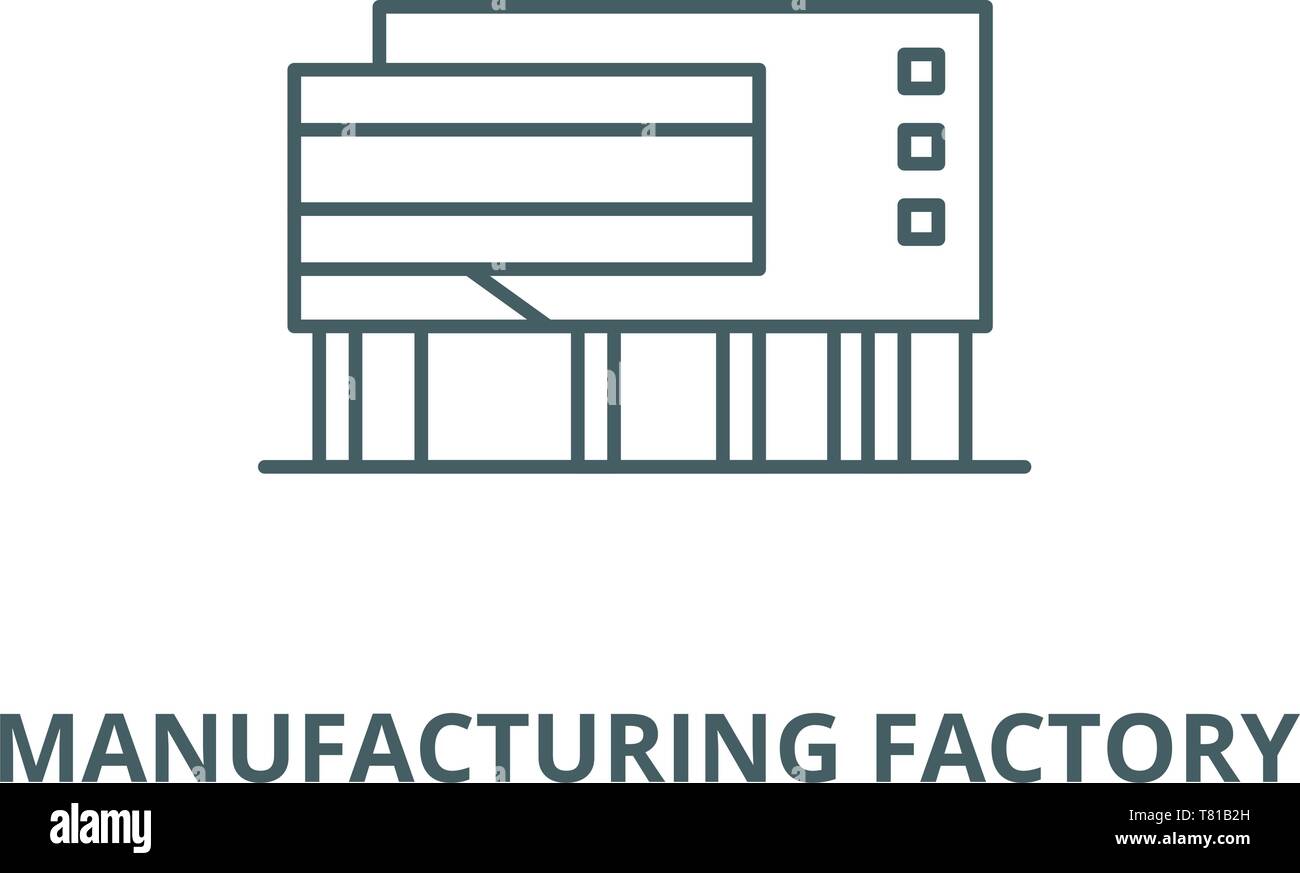 Manufacturing factory vector line icon, linear concept, outline sign ...