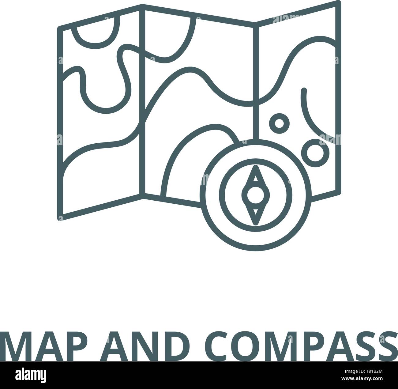 Map and compass vector line icon, linear concept, outline sign, symbol ...