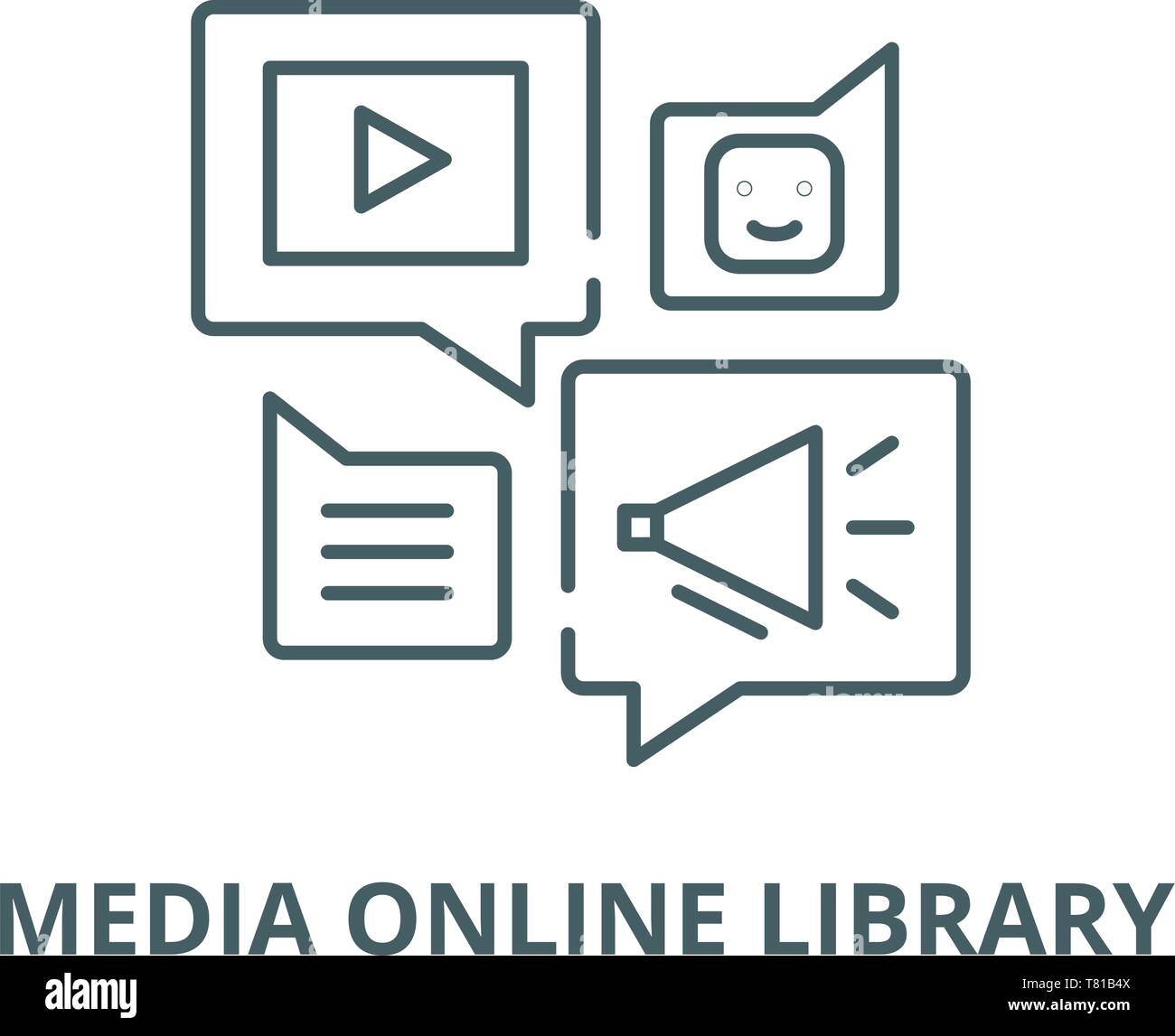 Media online library vector line icon, linear concept, outline sign ...