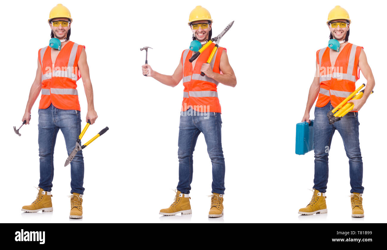 Industrial worker isolated on white Stock Photo - Alamy