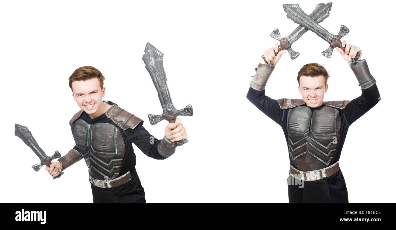 Young funny man in armour suit Stock Photo - Alamy