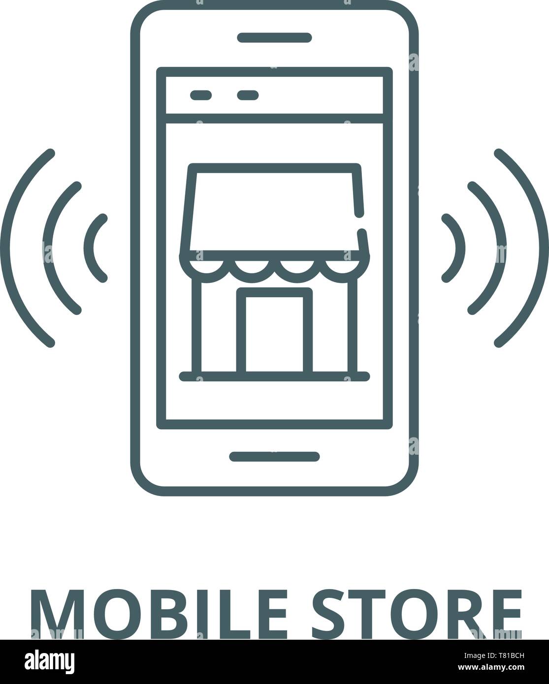 Mobile electronic store vector line icon, linear concept, outline sign ...
