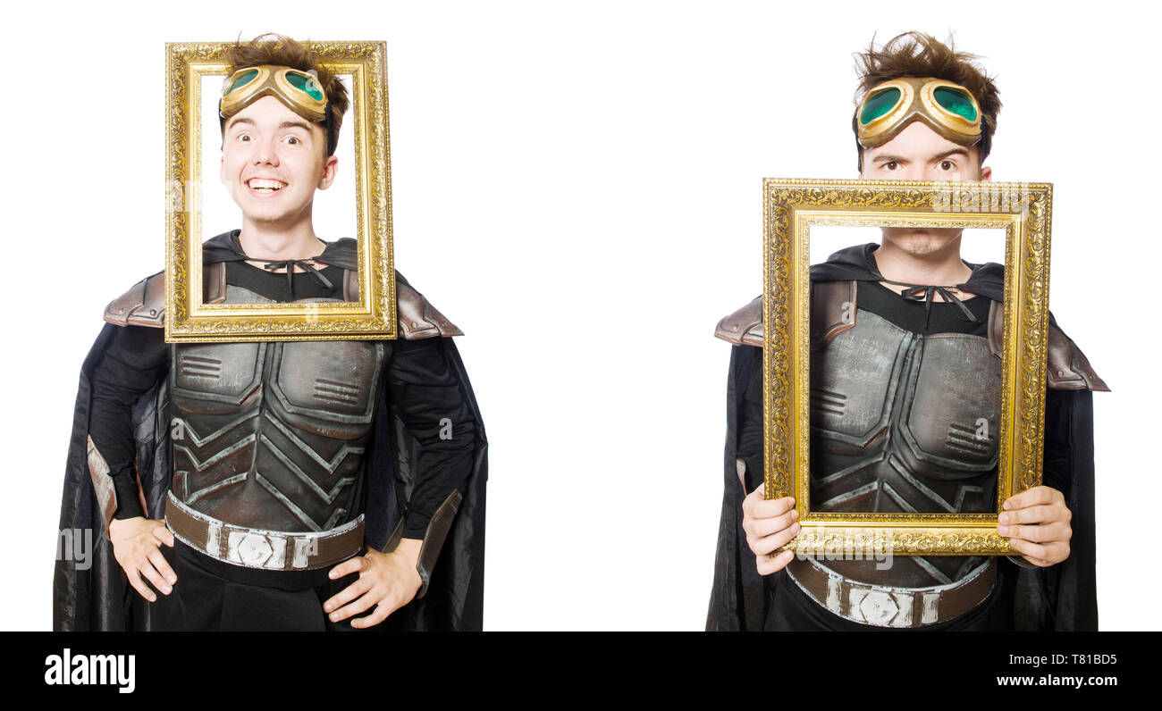 Young funny man in armour suit Stock Photo - Alamy