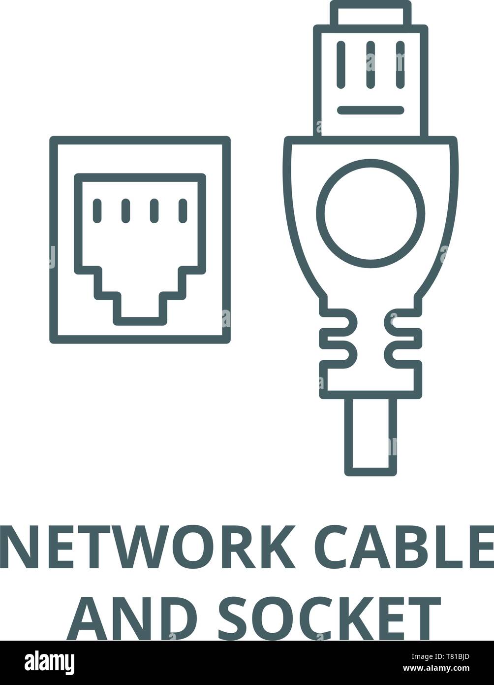 Network cable and socket vector line icon, linear concept, outline sign ...