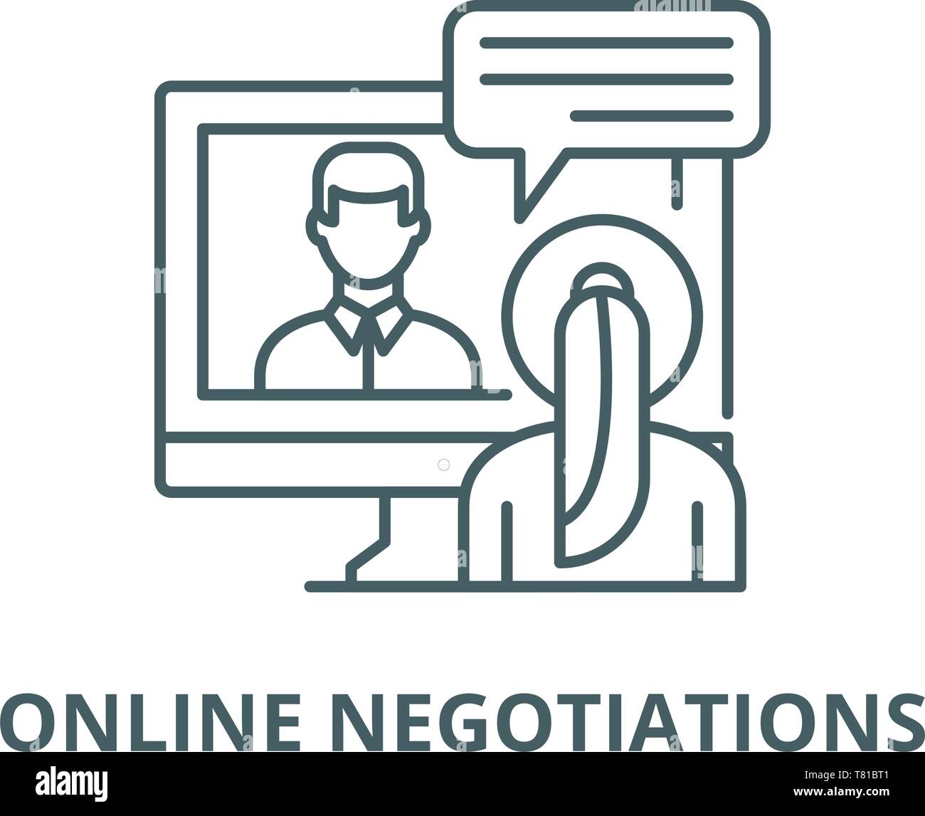Online negotiations vector line icon, linear concept, outline sign ...