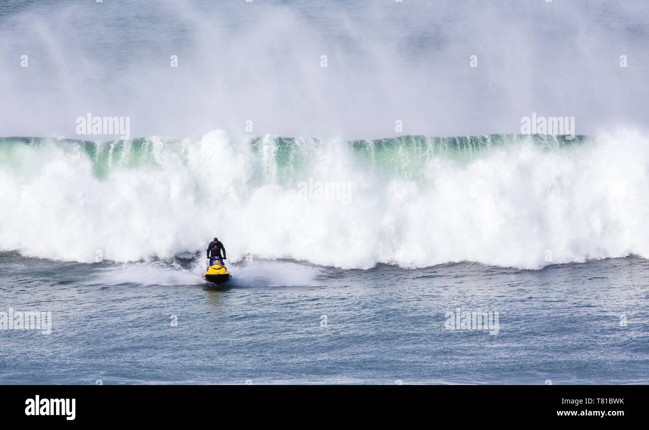 Bells Beach, Torquay/Australia – April 27, 2019: A jet ski aiding pro ...