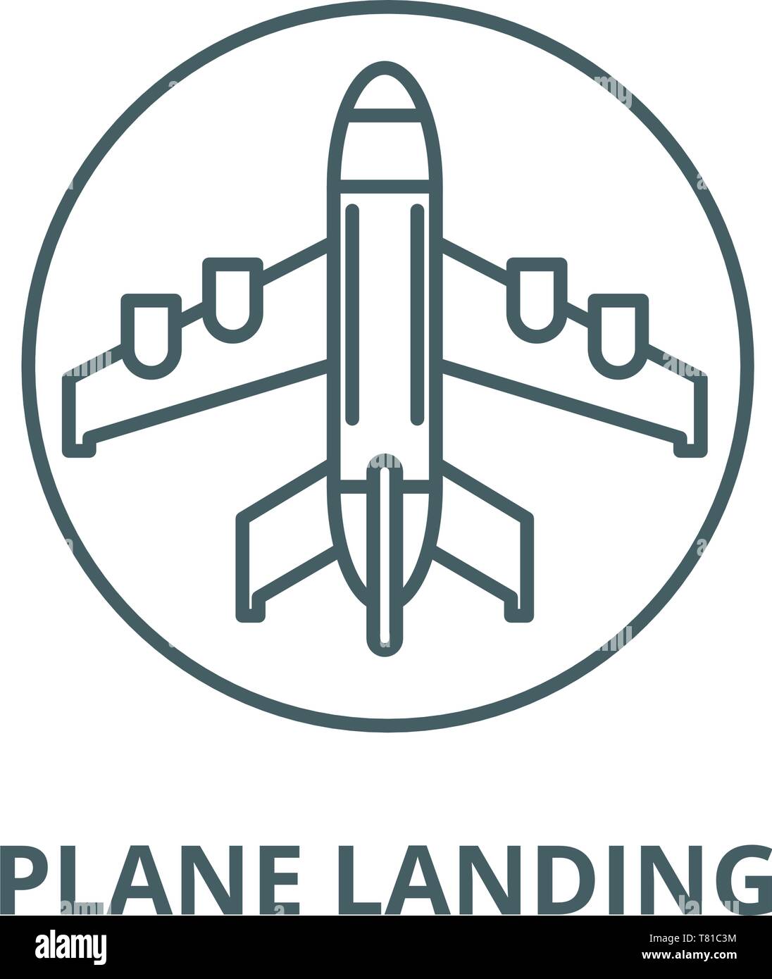 Plane landing vector line icon, linear concept, outline sign, symbol ...