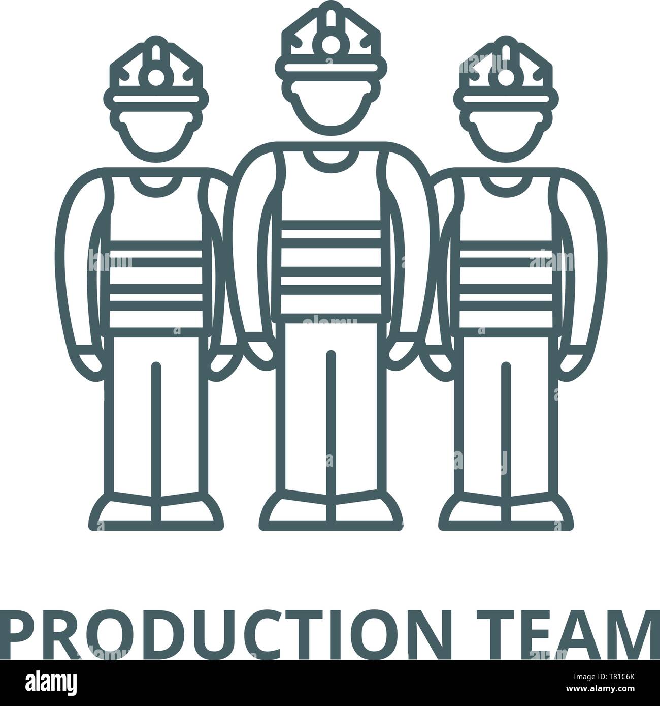 Production team vector line icon, linear concept, outline sign, symbol ...