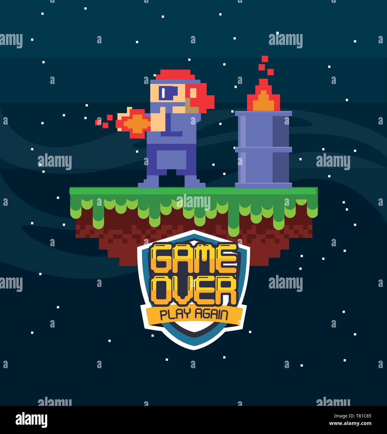 Retro videogame screen arcade background card round frame Stock Vector ...