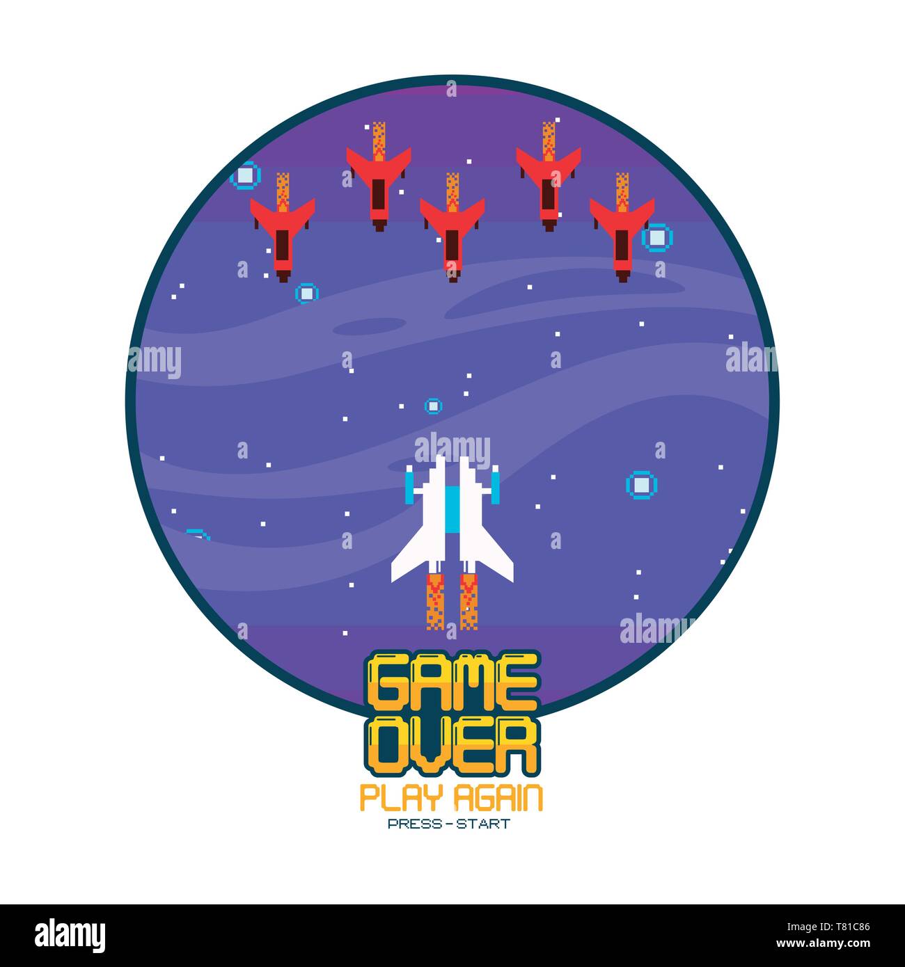 Retro videogame screen arcade background card round frame Stock Vector ...