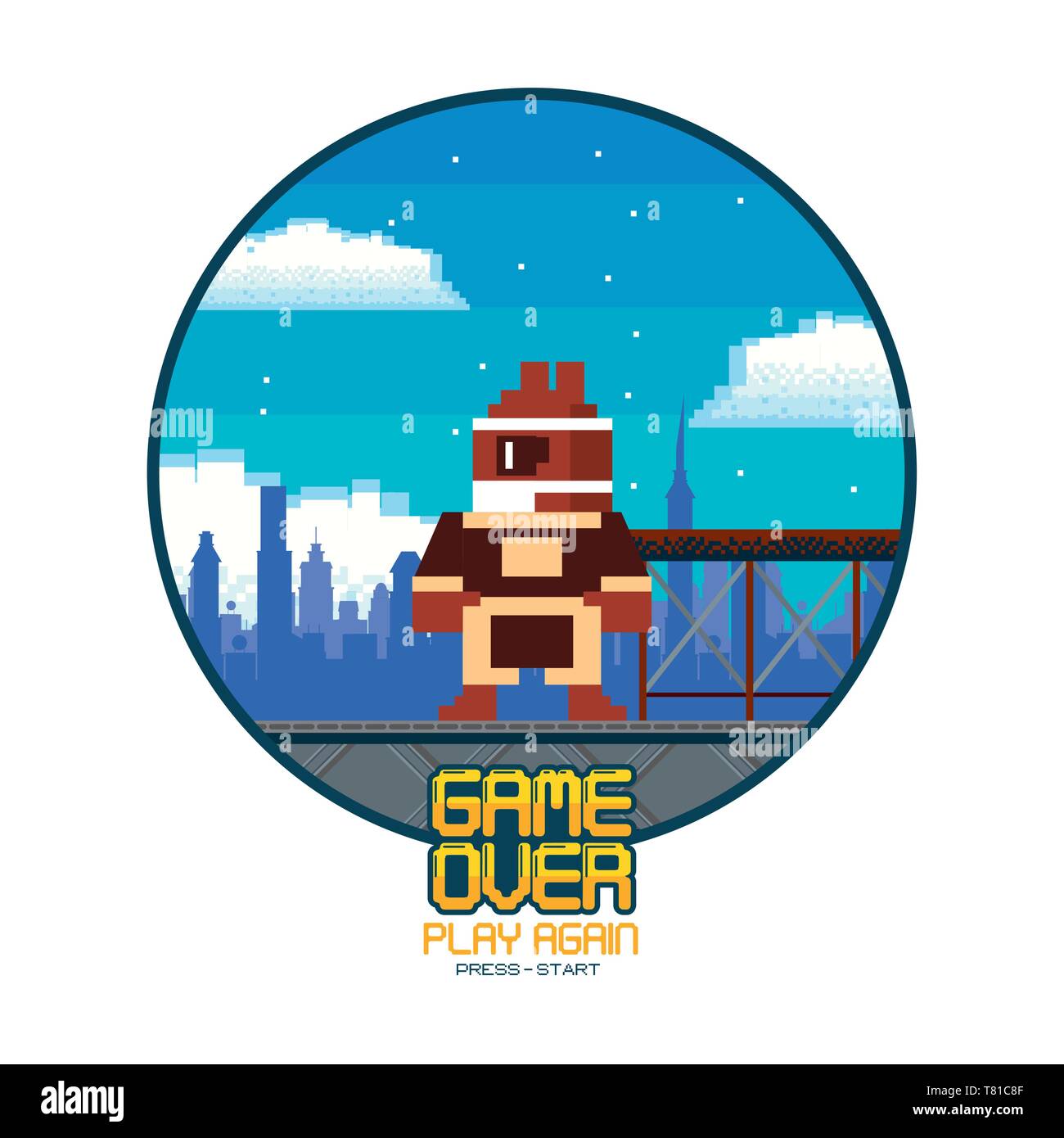 Retro videogame screen arcade background card round frame Stock Vector ...