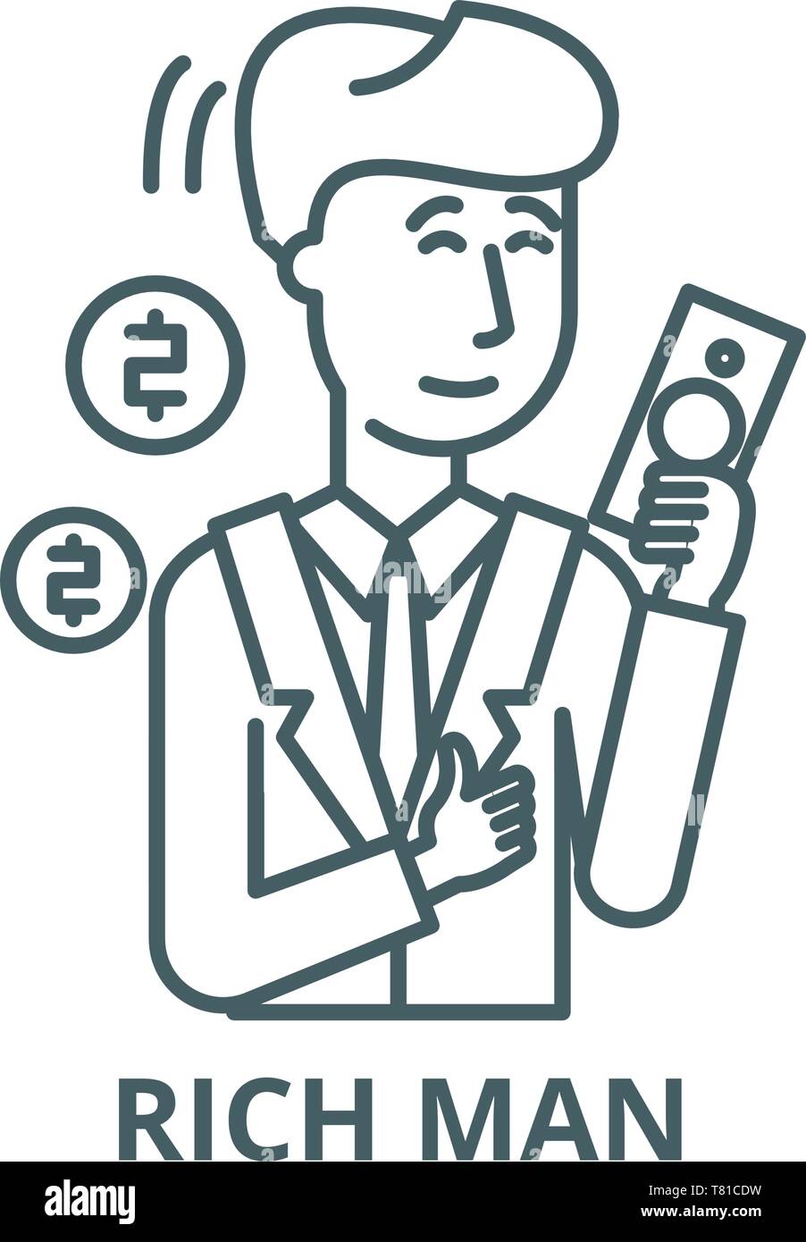Rich man vector line icon, linear concept, outline sign, symbol Stock ...