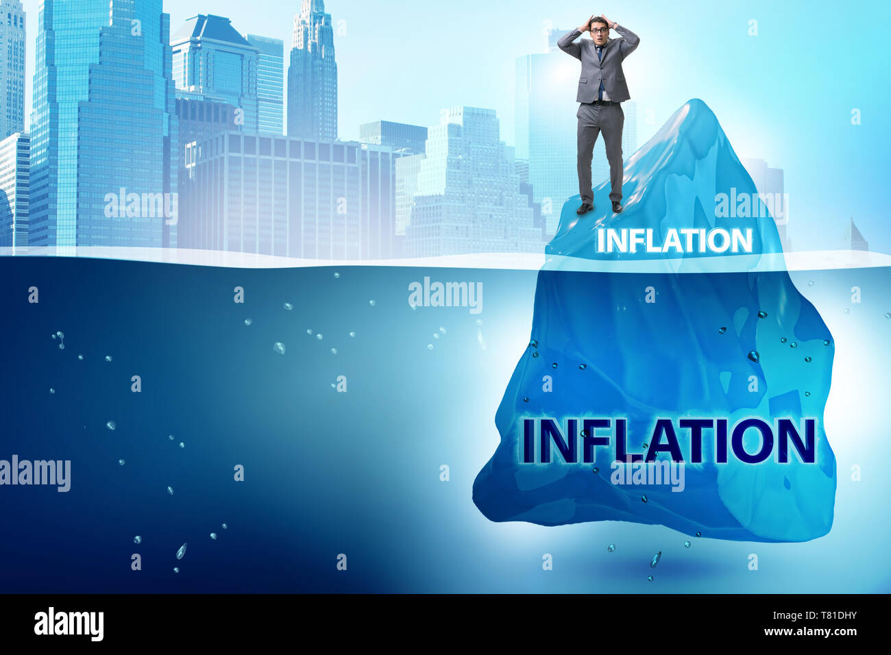 Businessman in inflation concept wih iceberg Stock Photo - Alamy