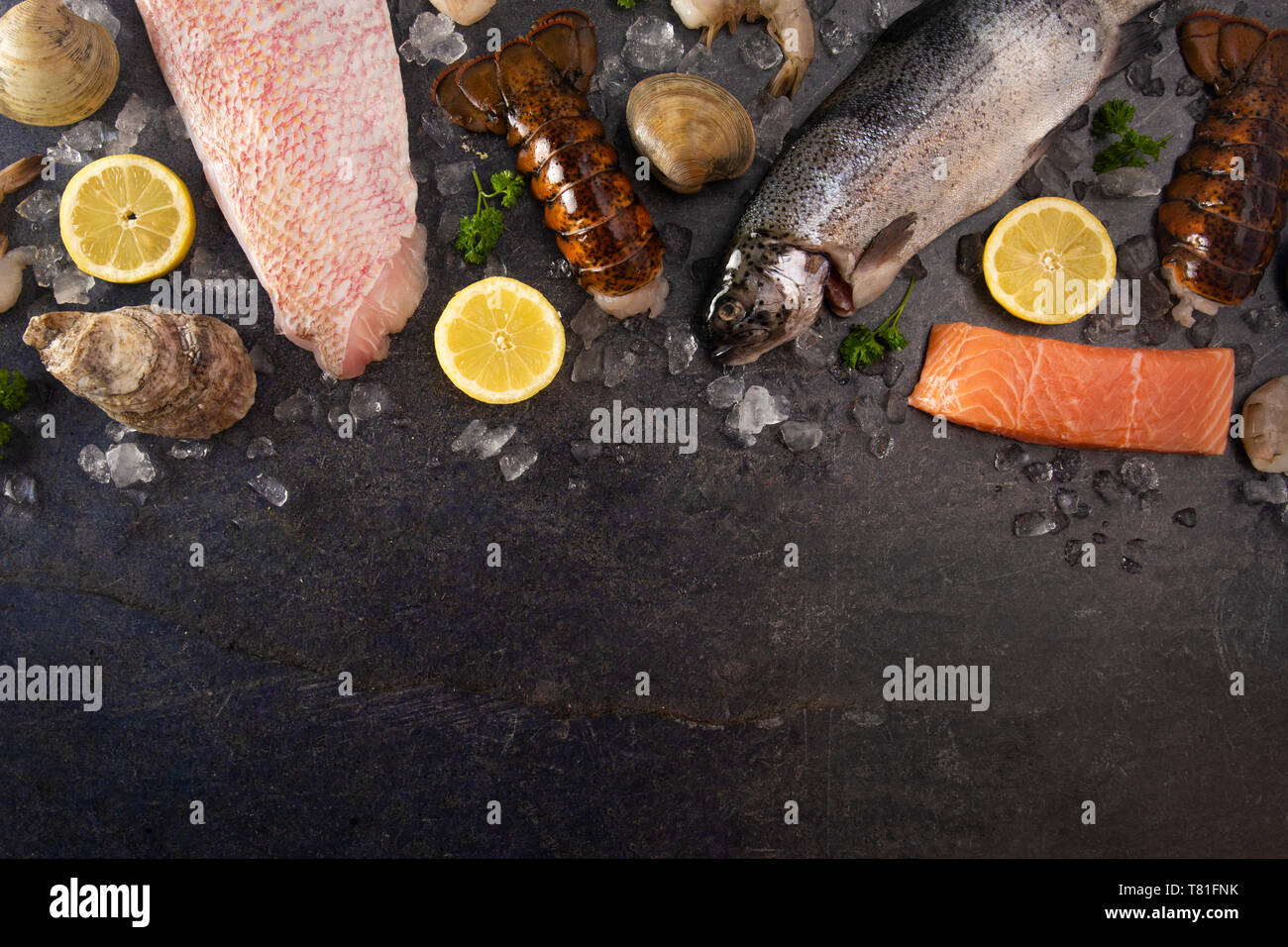 A Collage of Various Seafood Items From a Fishmonger or Fish Market ...