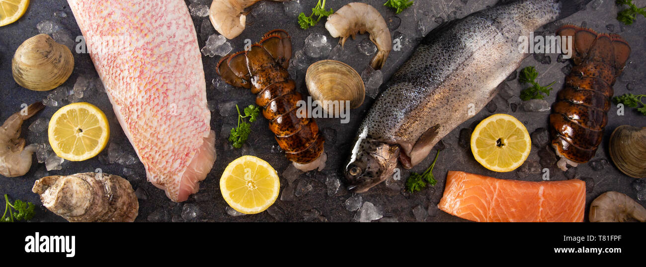 A Collage of Various Seafood Items From a Fishmonger or Fish Market ...
