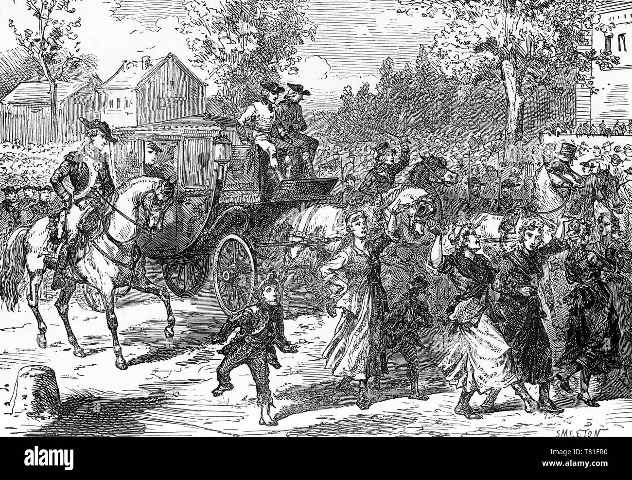 Engraving of the French Royal family returning to Paris on the eve of ...