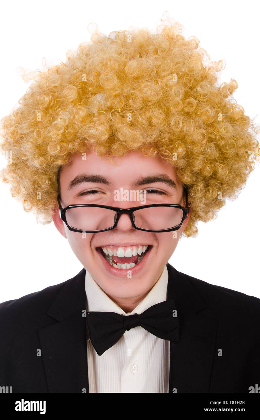 Funny man with curly hair style Stock Photo - Alamy