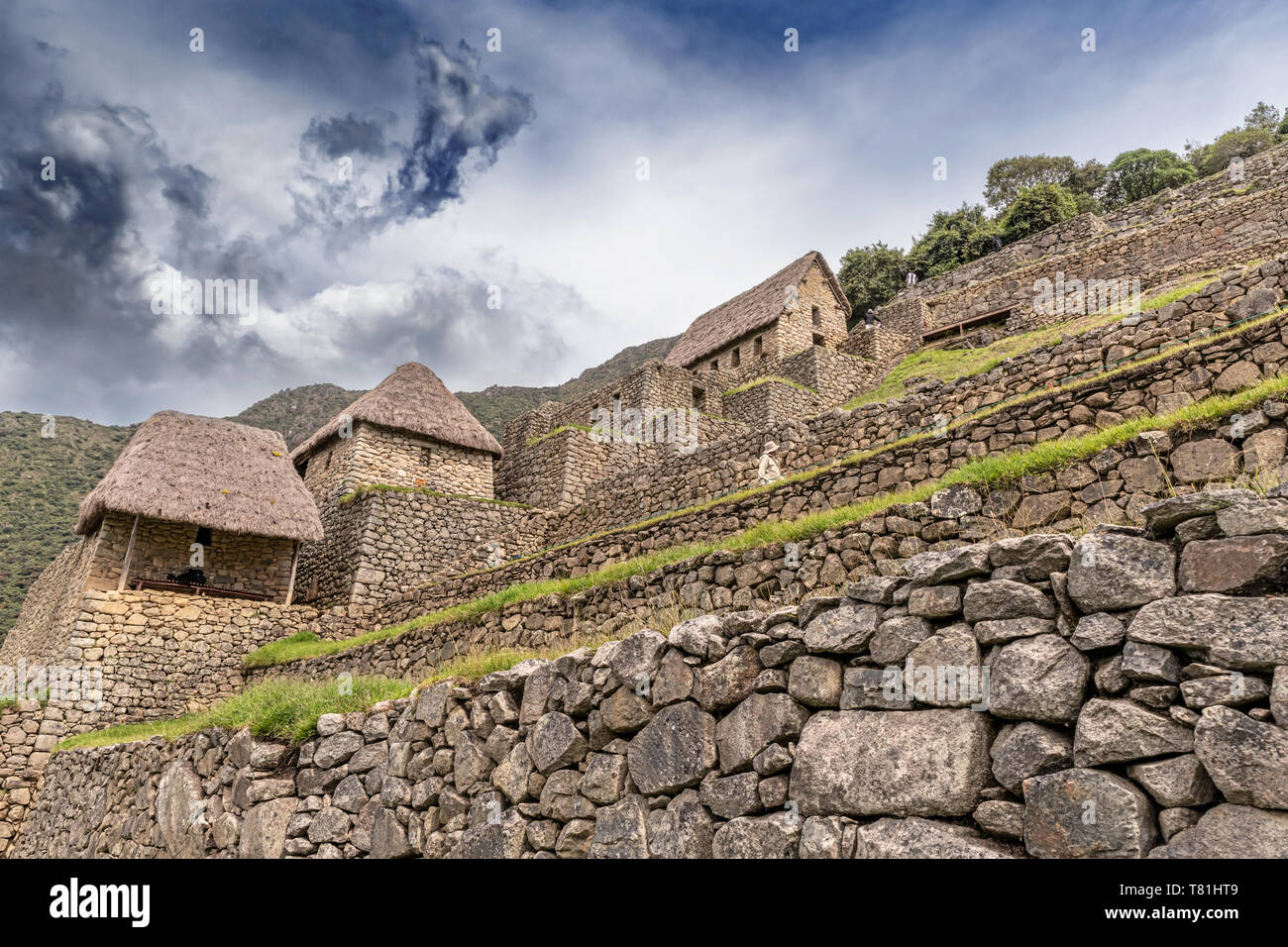 View at the Nobles House and agriculture terraces in ancient Incas city ...