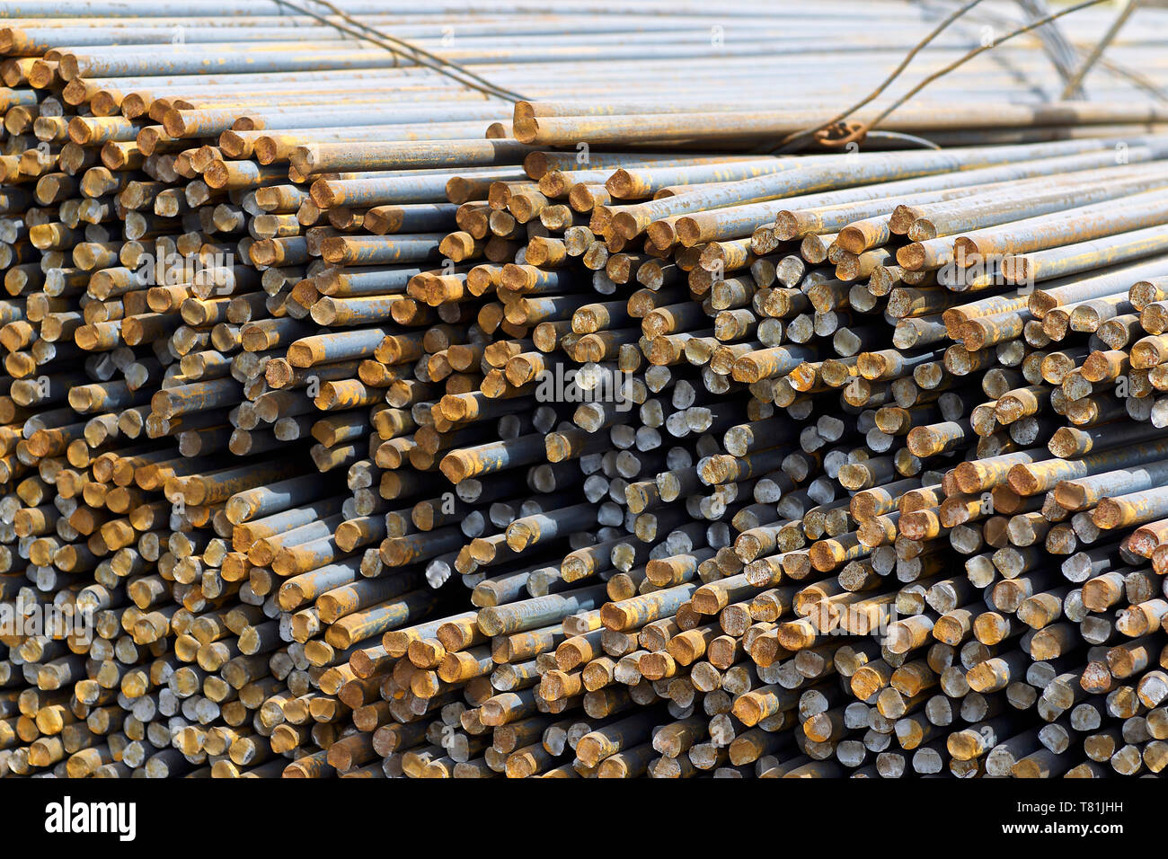 Metal profile of round section in packs at the warehouse of metal ...
