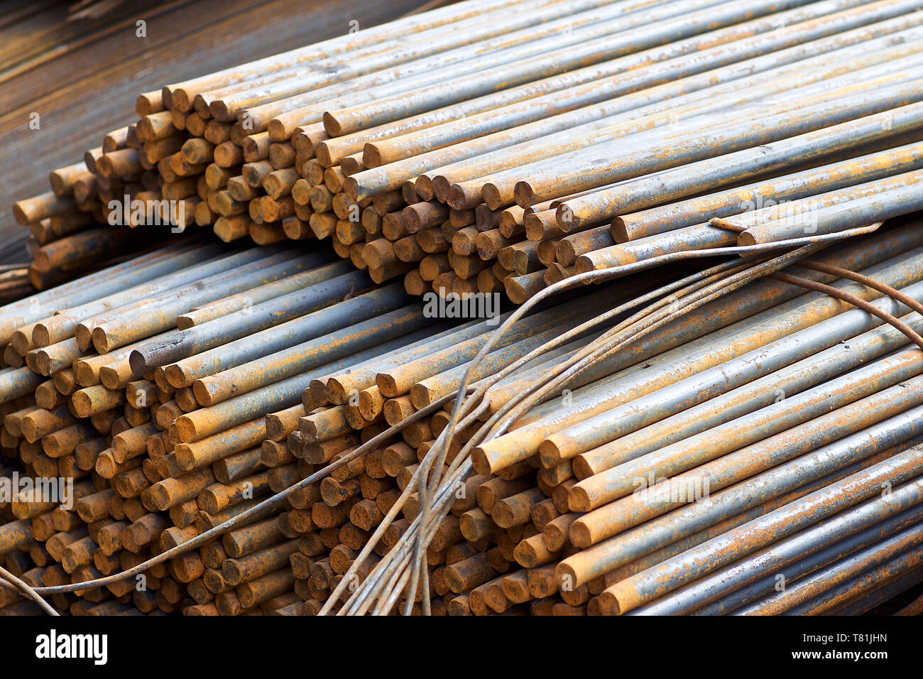 Metal profile of round section in packs at the warehouse of metal ...