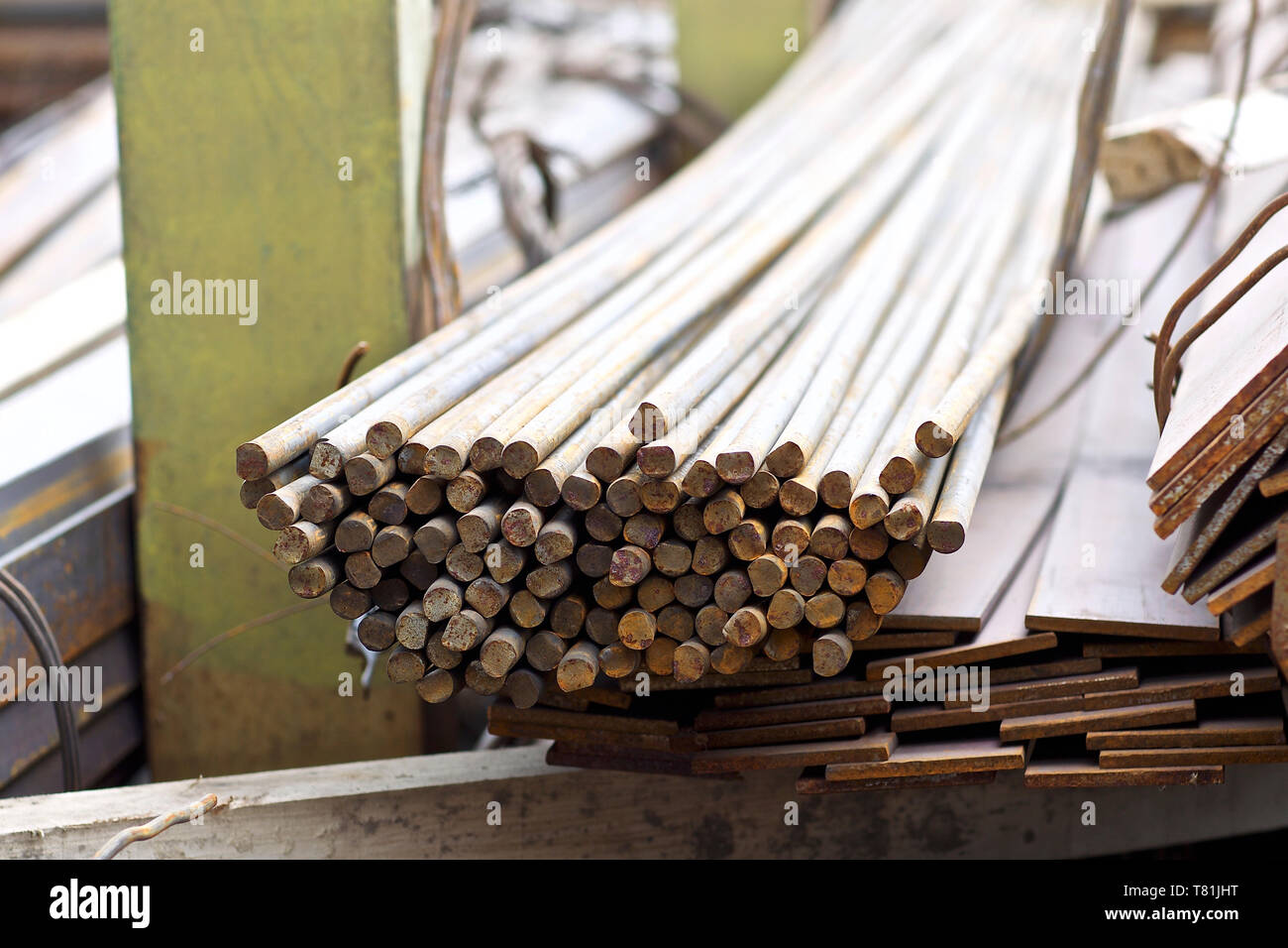 Metal profile of round section in packs at the warehouse of metal ...