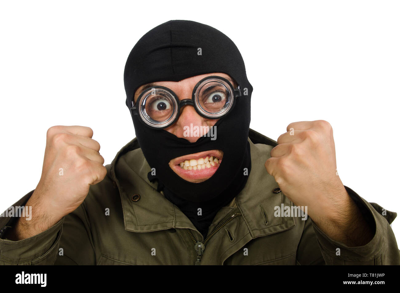 Criminal wearing mask isolated on white Stock Photo - Alamy