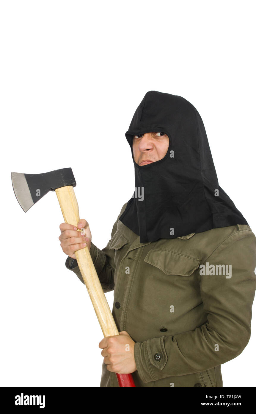Criminal wearing mask isolated on white Stock Photo - Alamy