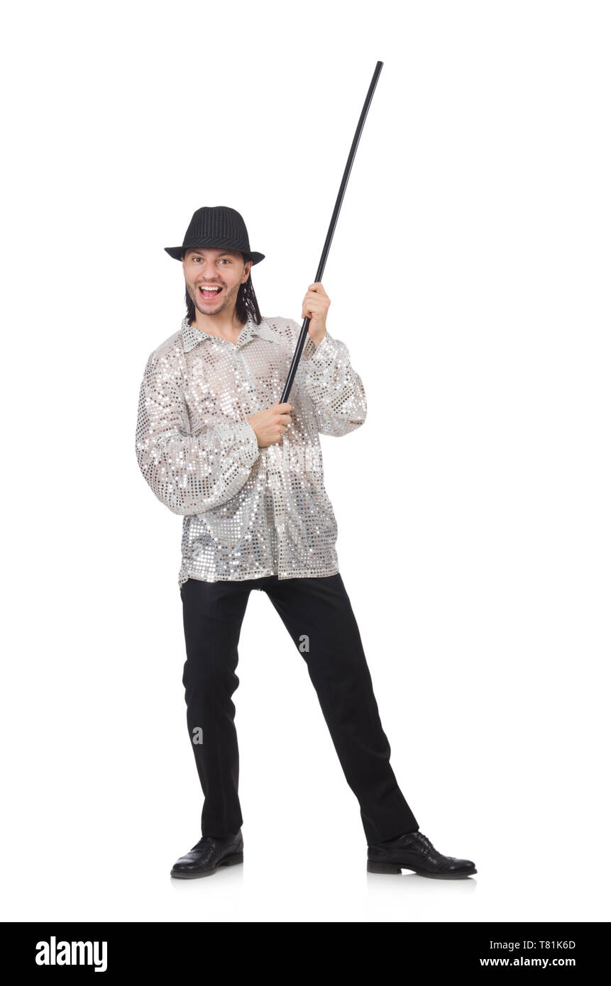 Performer in shiny costume isolated on white Stock Photo - Alamy