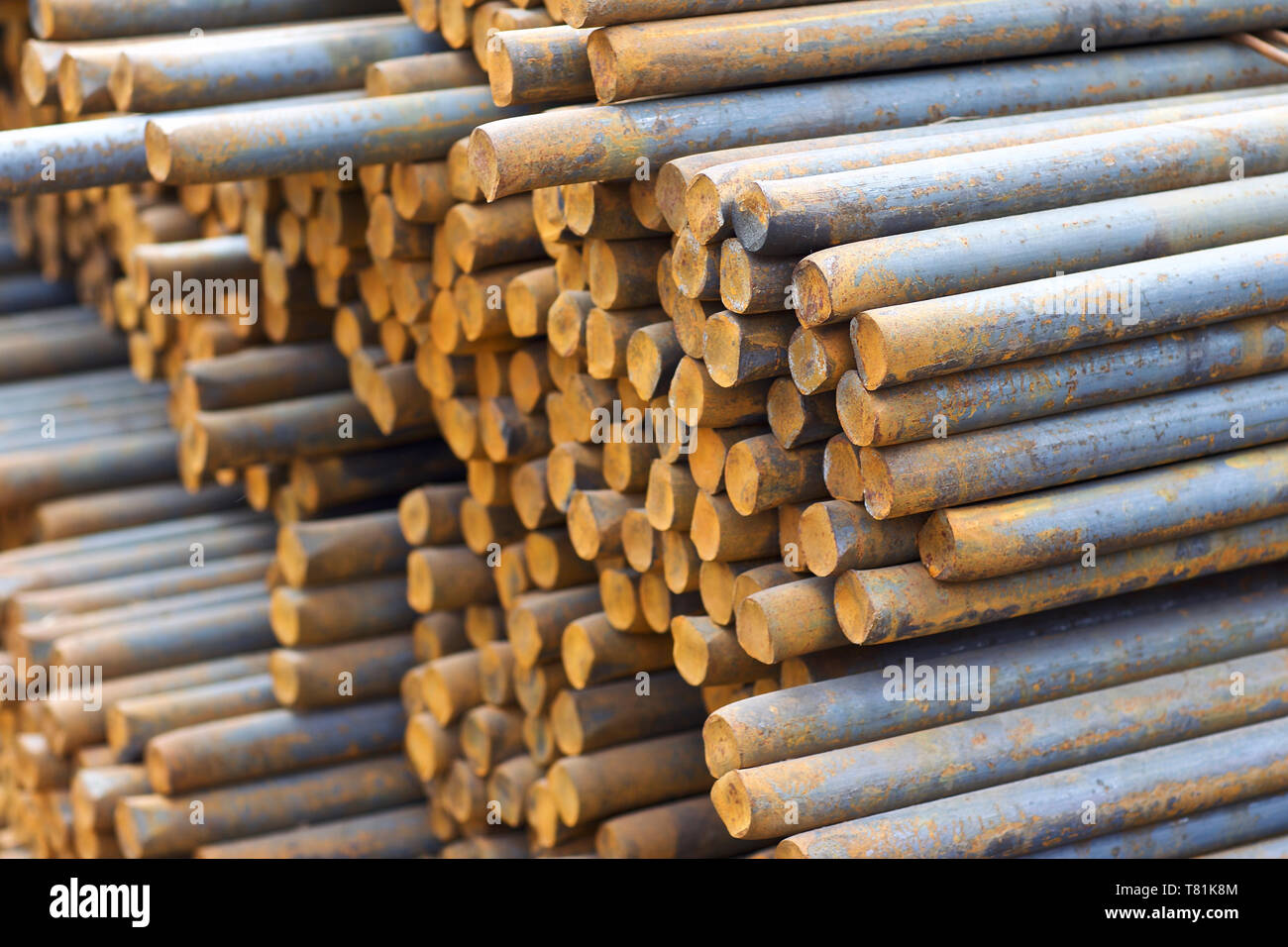 Metal profile of round section in packs at the warehouse of metal ...