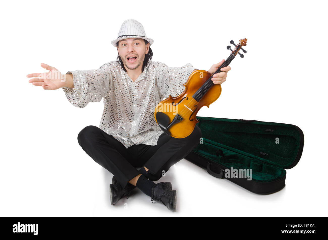 Travelling musician isolated on white Stock Photo - Alamy