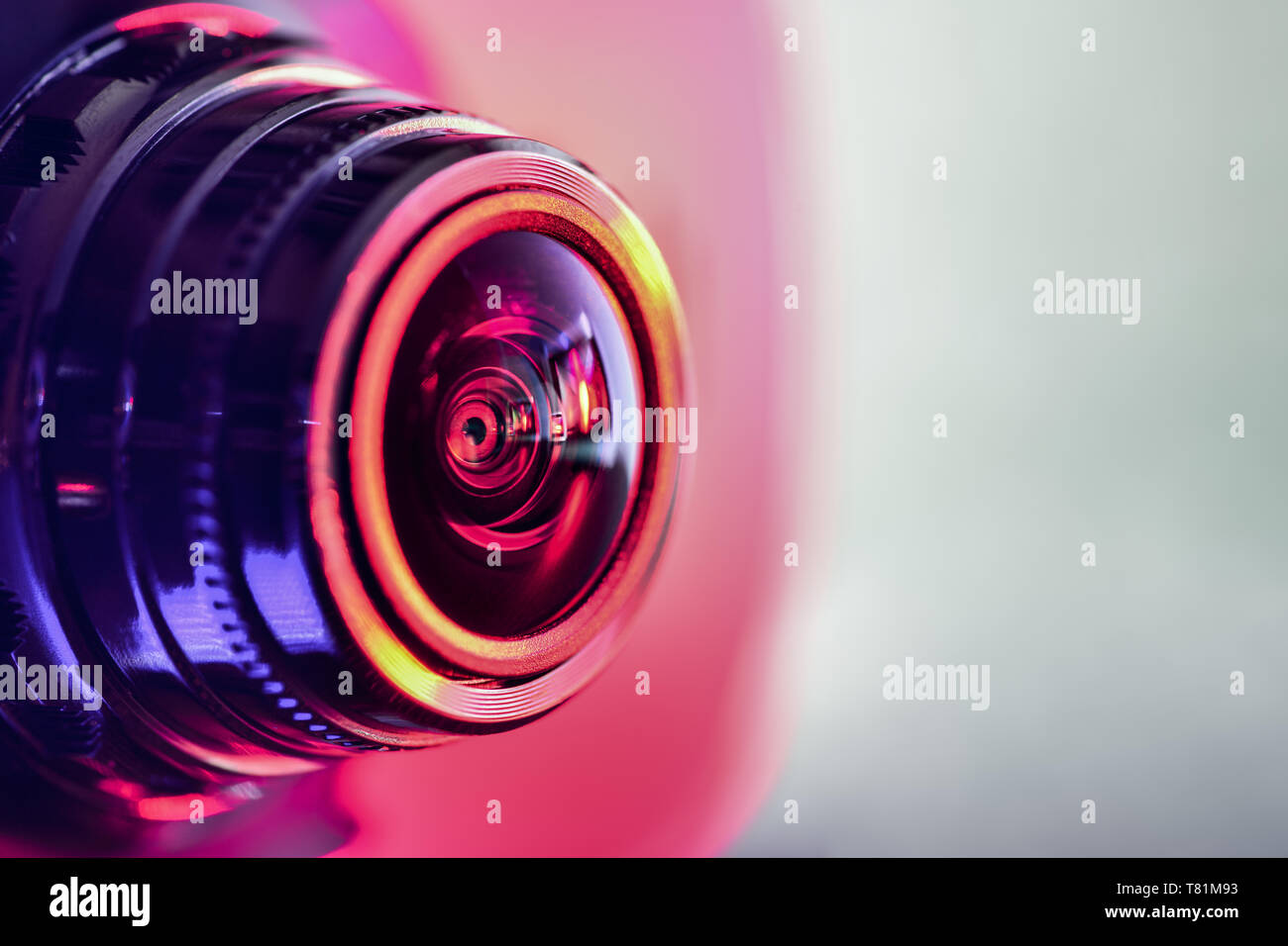 Side view of the camera with red-purple backlight. Horizontal ...