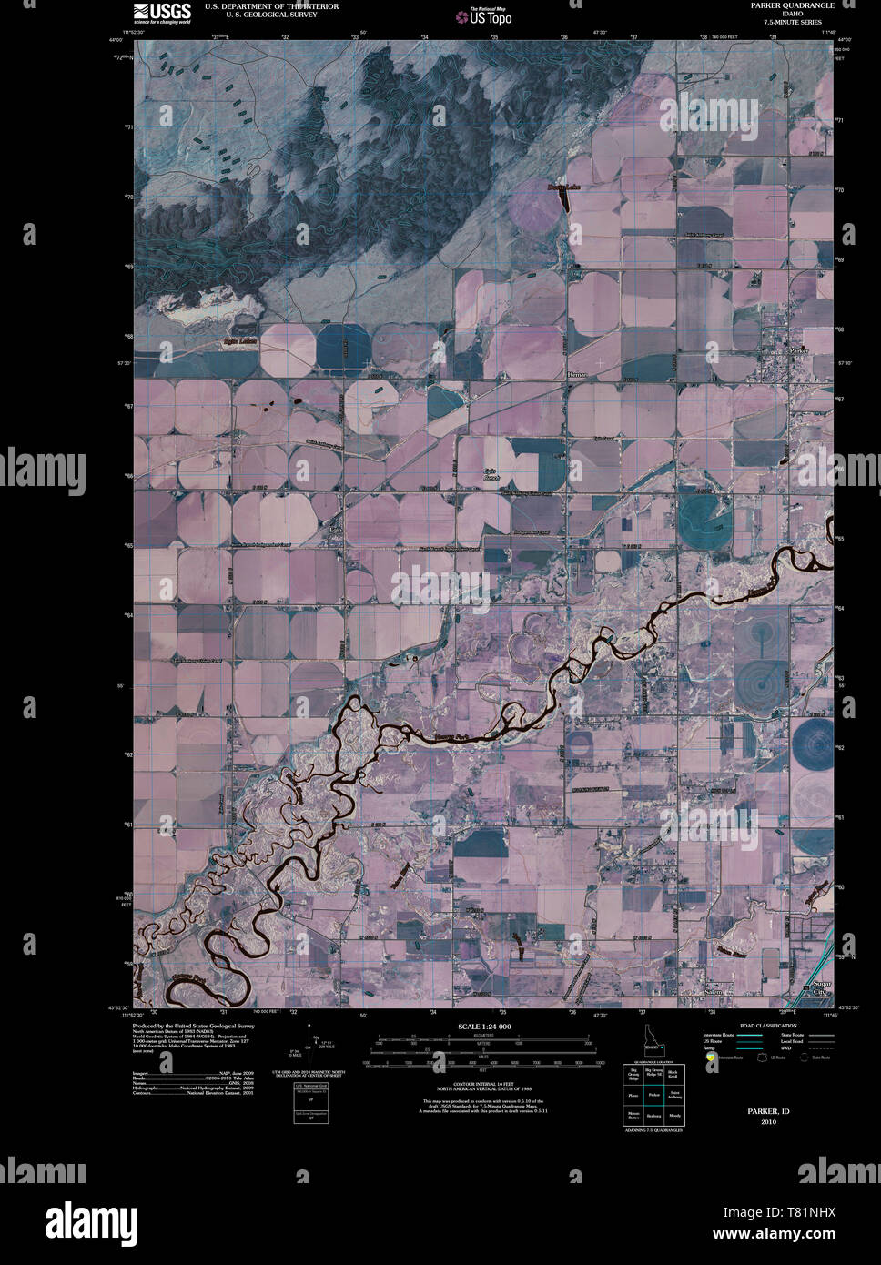 USGS TOPO Map Idaho ID Parker 20101117 TM Inverted Restoration Stock ...