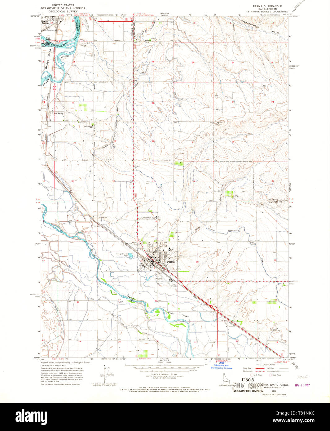 USGS TOPO Map Idaho ID Parma 237564 1965 24000 Restoration Stock Photo ...