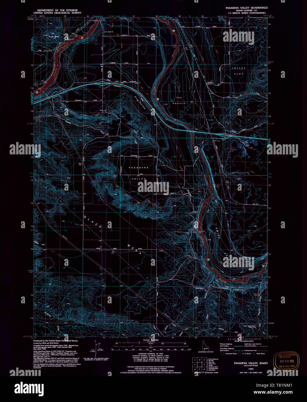 USGS TOPO Map Idaho ID Pasadena Valley 237568 1992 24000 Inverted ...