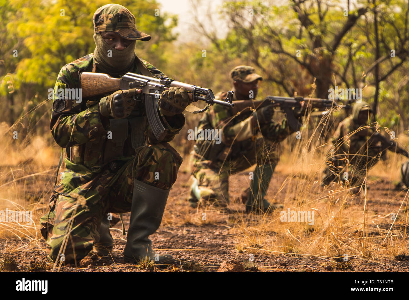Rangers from Africa, in action, on patrol, in the grassland Stock Photo ...