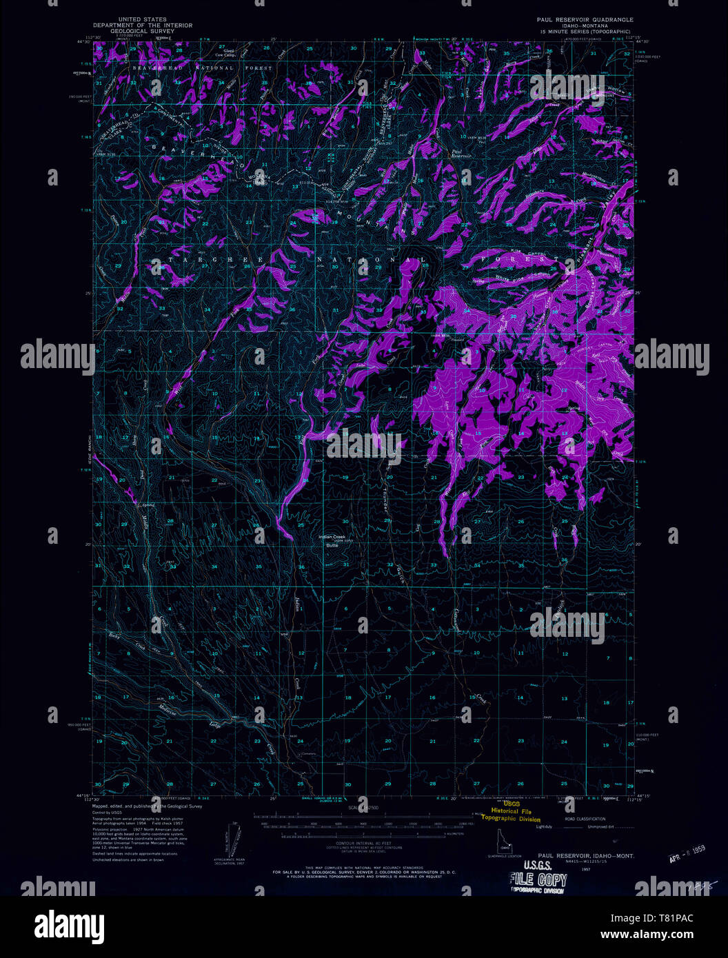 USGS TOPO Map Idaho ID Paul Reservoir 239232 1957 62500 Inverted ...