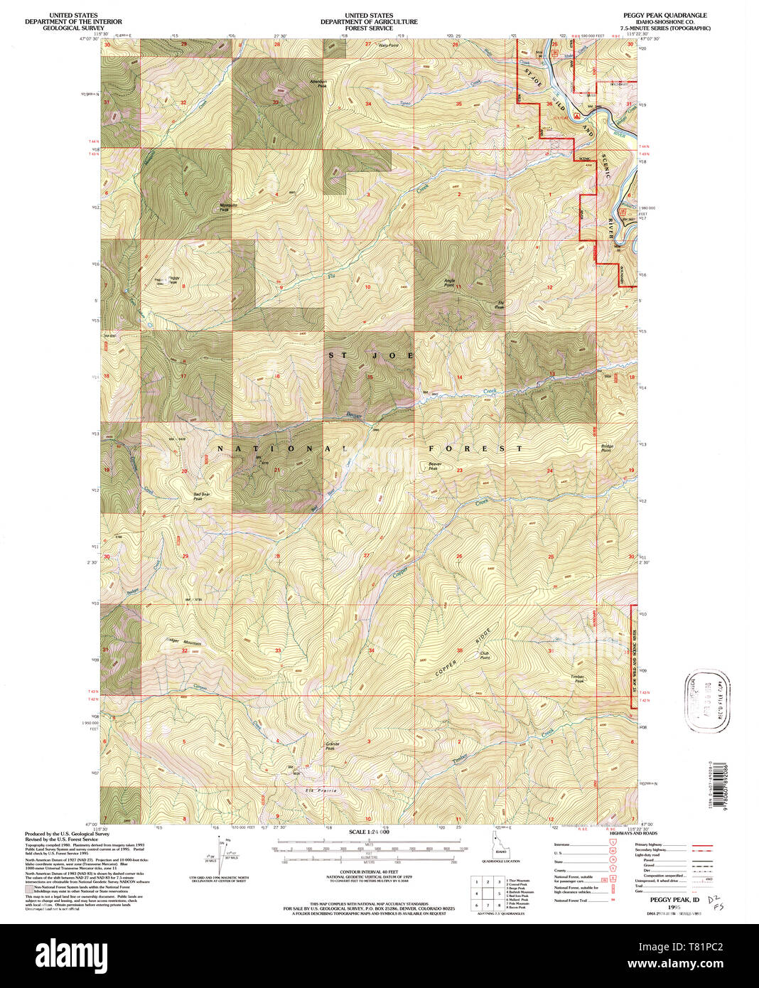 USGS TOPO Map Idaho ID Peggy Peak 237590 1995 24000 Restoration Stock ...