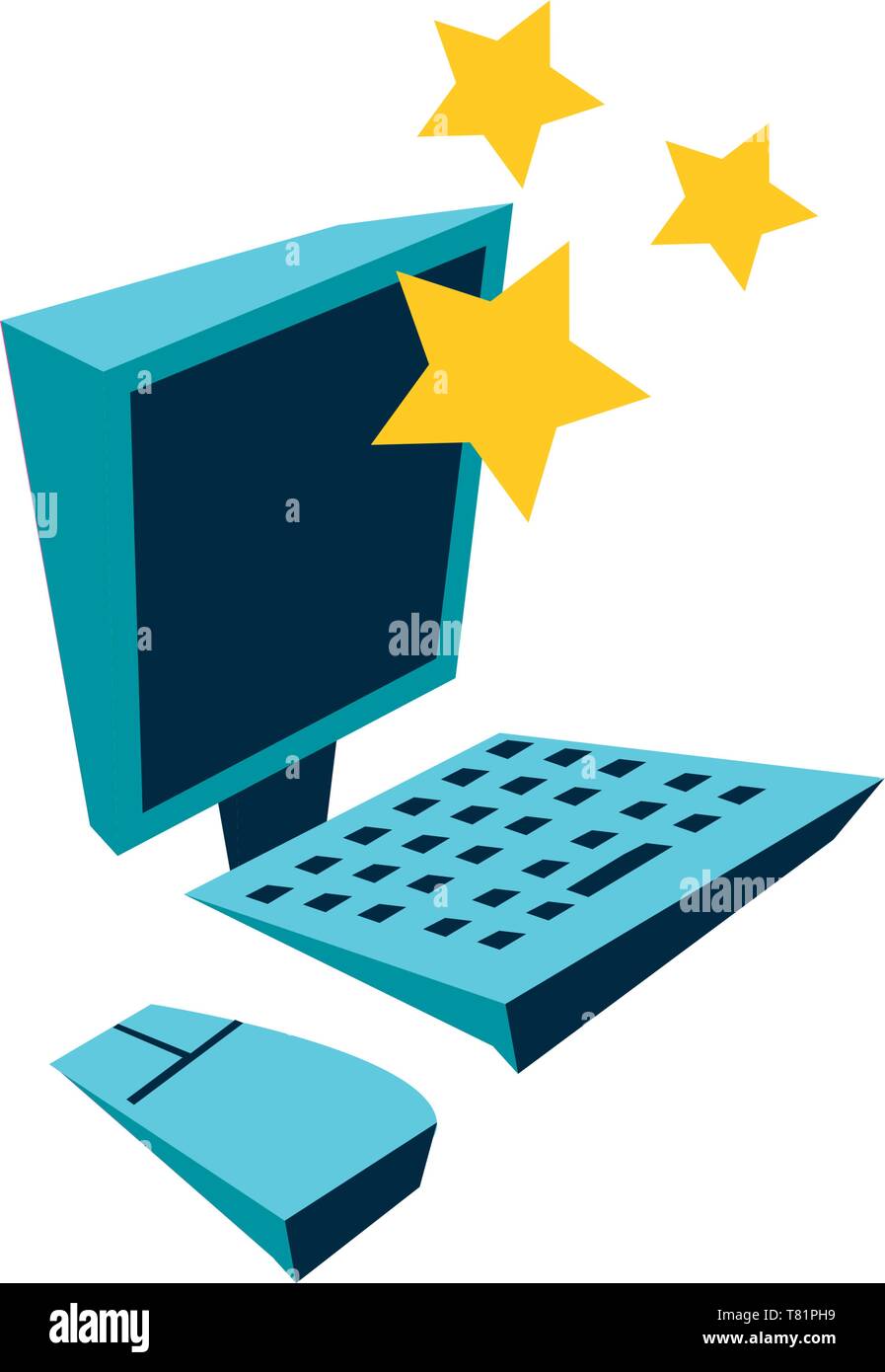 cute stars with desktop computer vector illustration design Stock ...