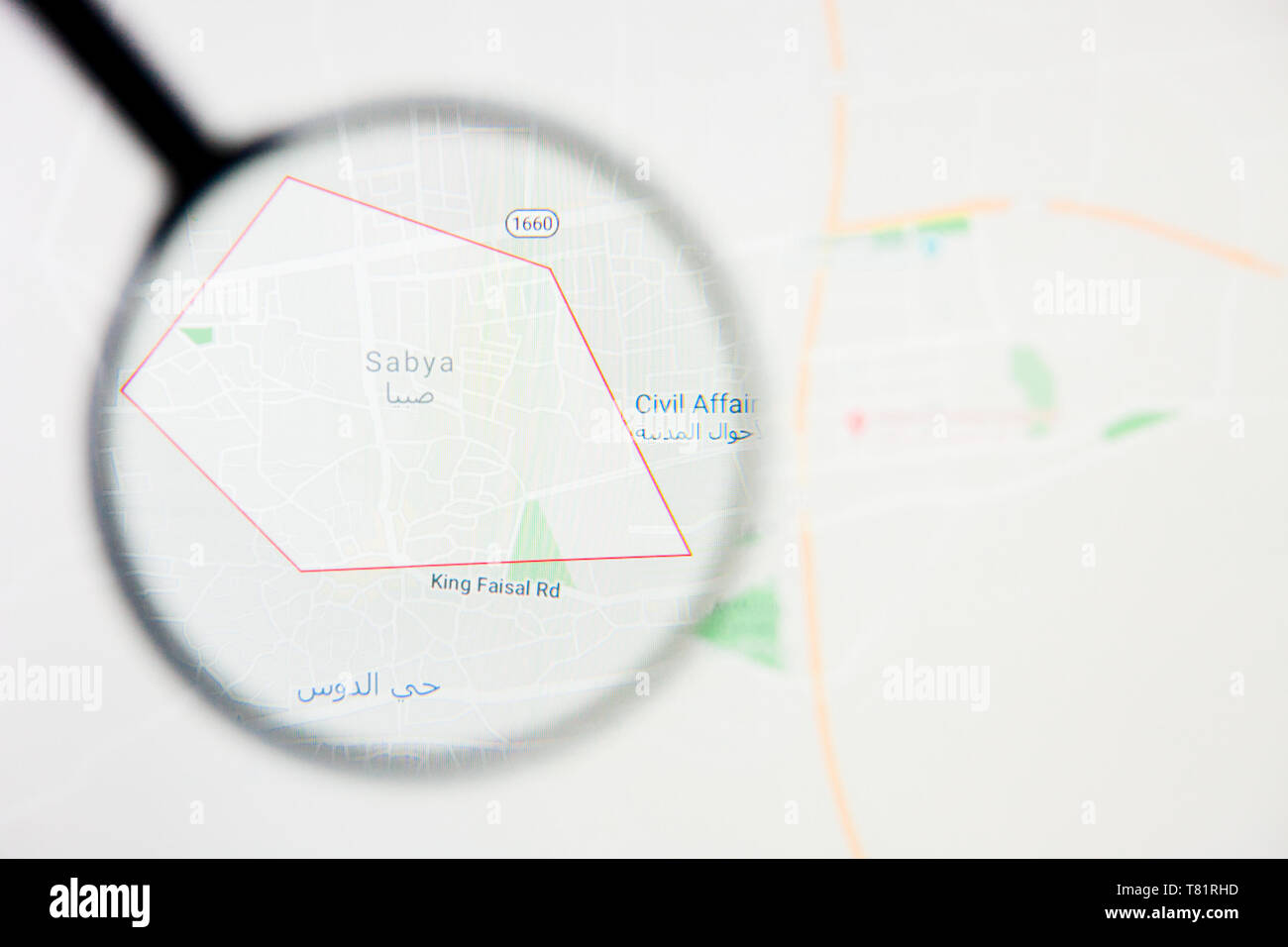 Sabya city in Saudi Arabia visualization illustrative concept on screen ...