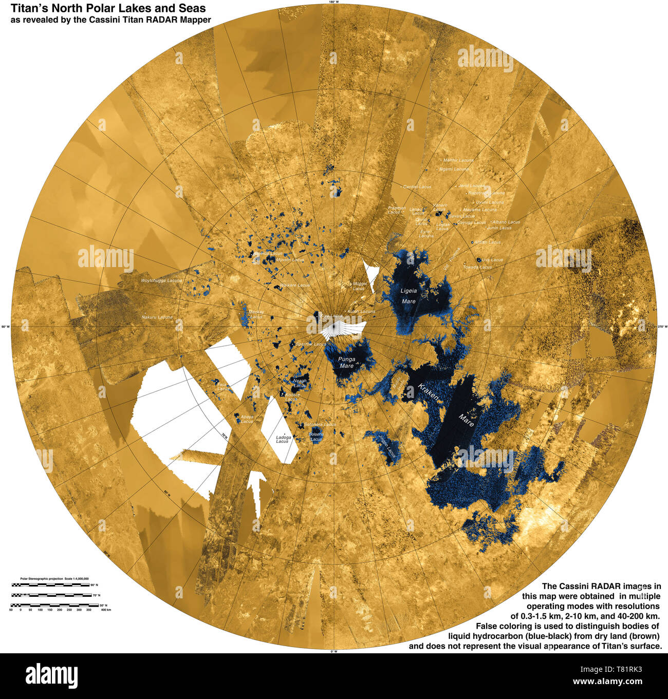 Lakes in Titan's Northern Hemisphere, Labeled Stock Photo - Alamy