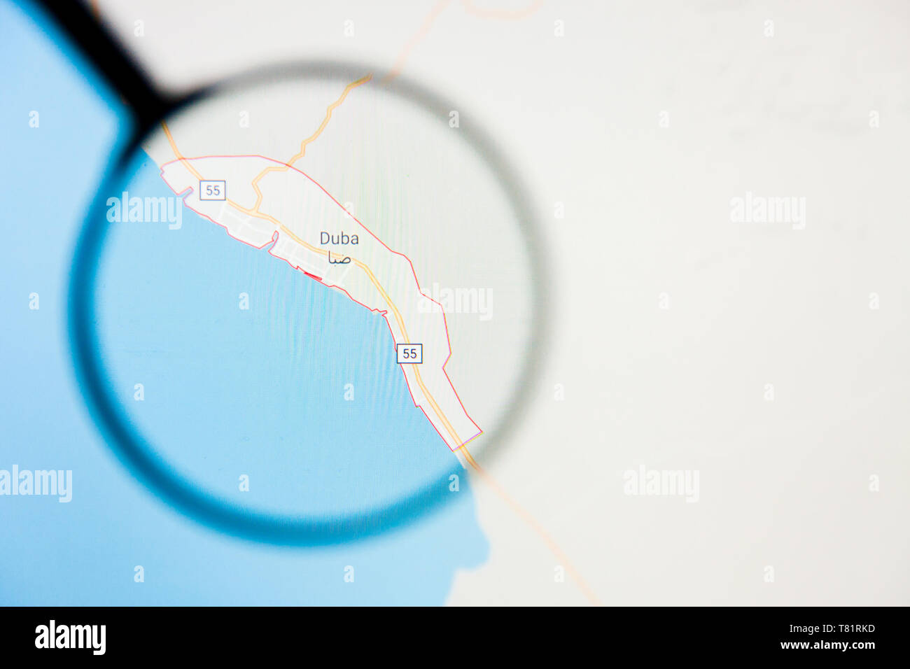 Duba city in Saudi Arabia visualization illustrative concept on screen ...