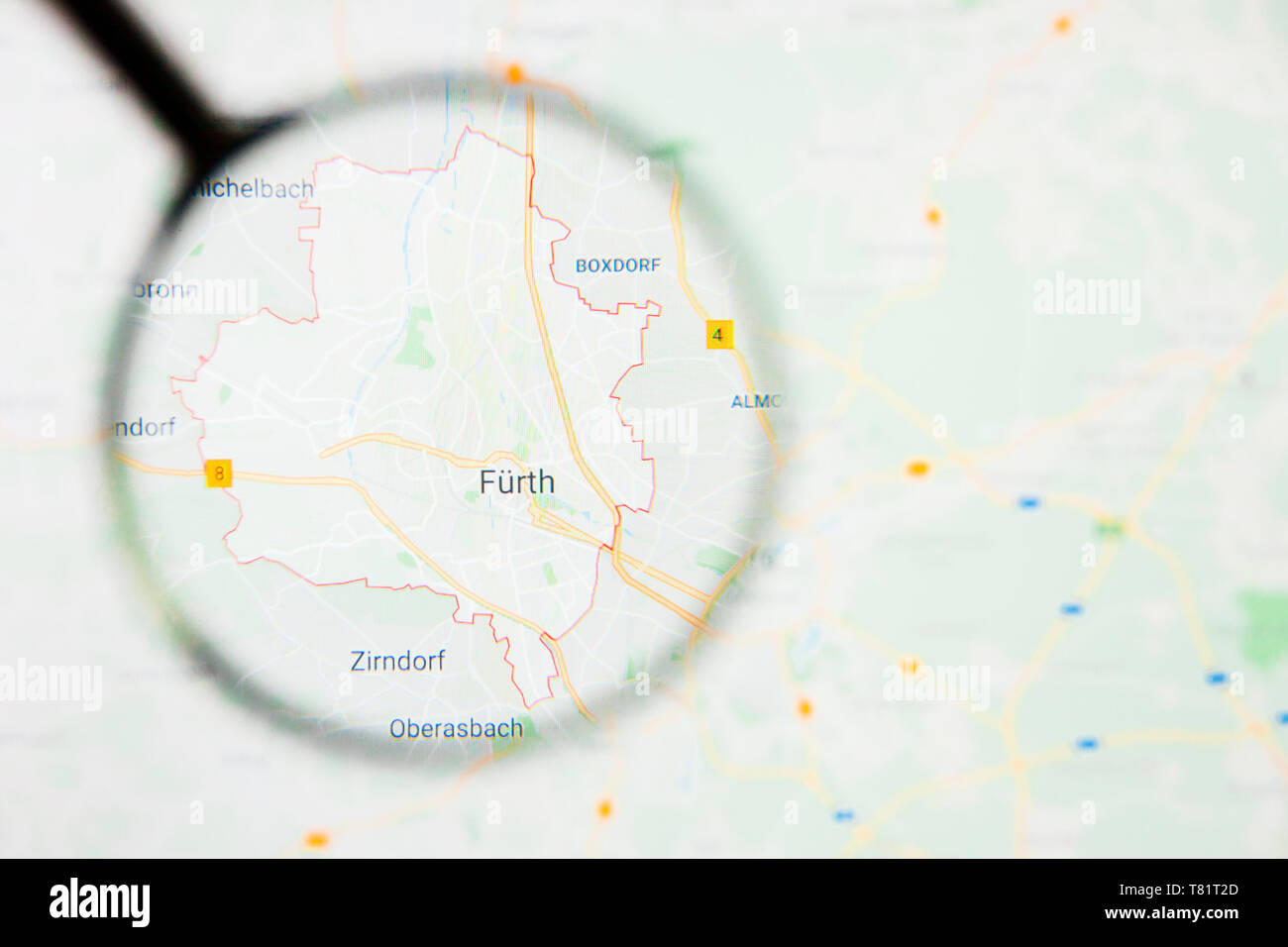 Fuerth city in Germany, Bavaria visualization illustrative concept on ...