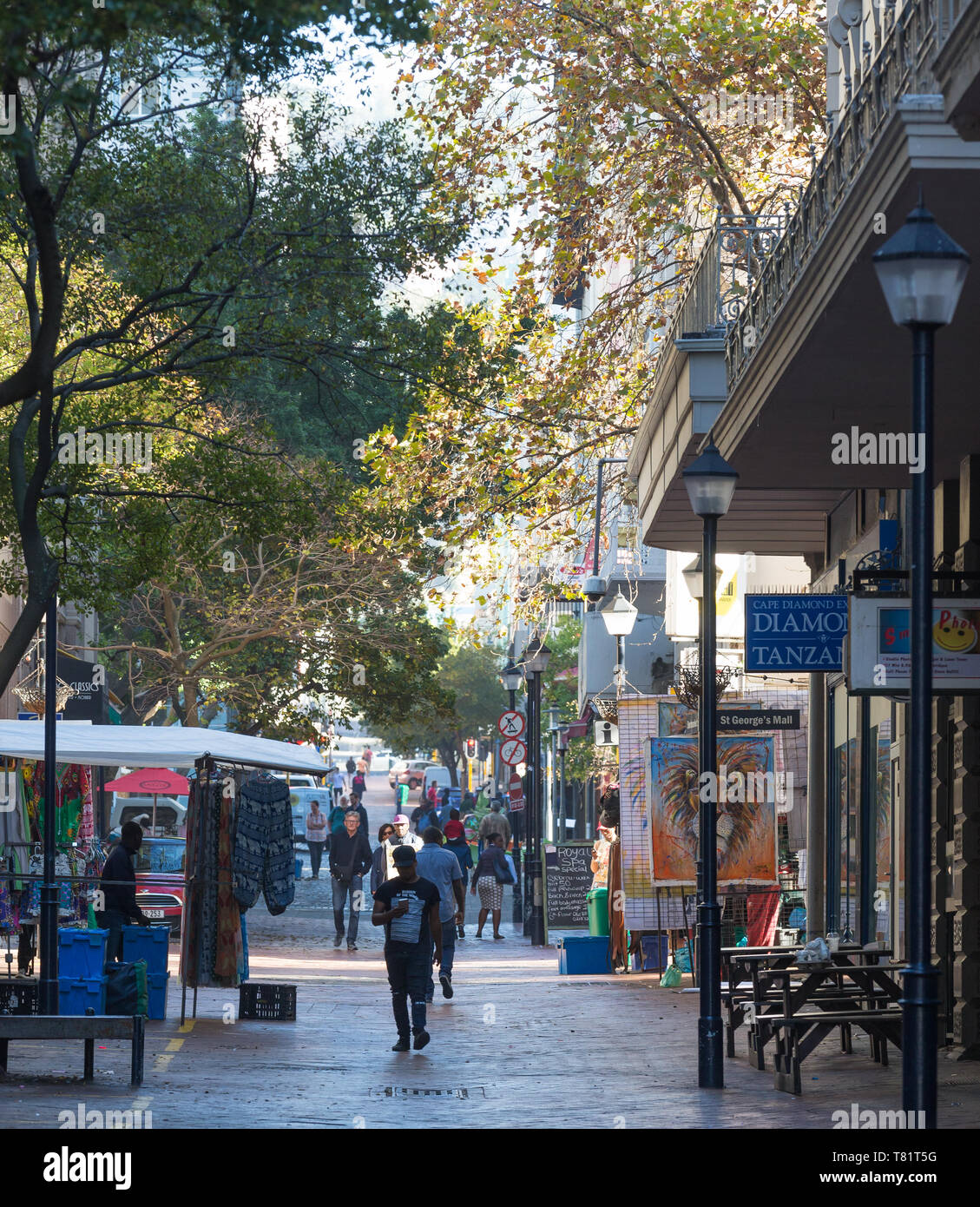 Cape Town city centre street on a quiet Sunday Autumn morning with ...