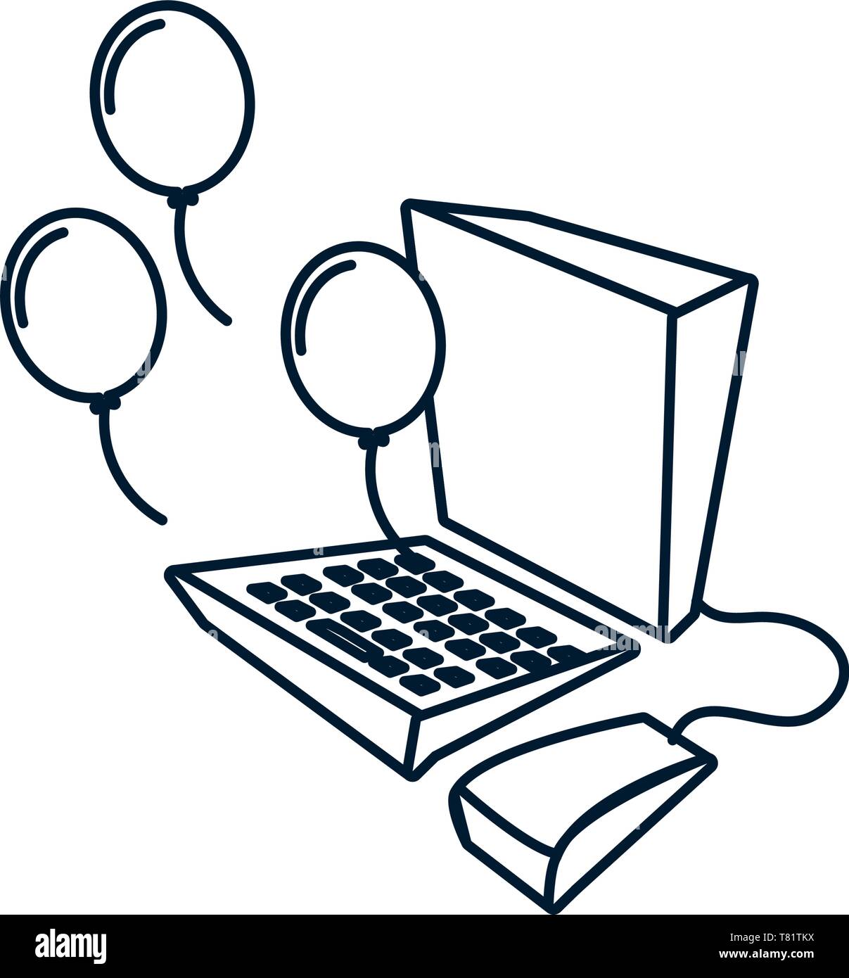 balloons helium with desktop computer vector illustration design Stock ...