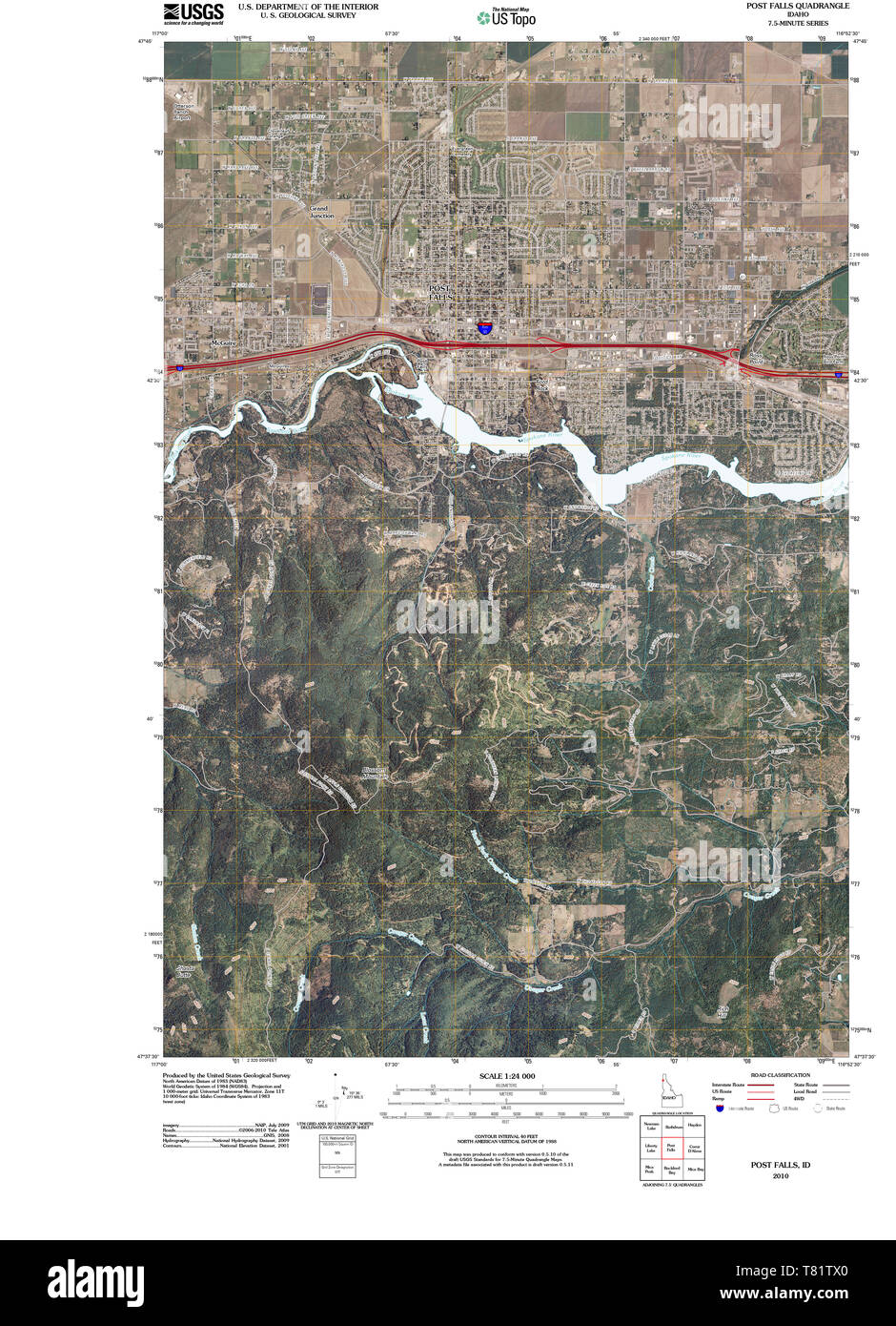 USGS TOPO Map Idaho ID Post Falls 20100930 TM Restoration Stock Photo ...