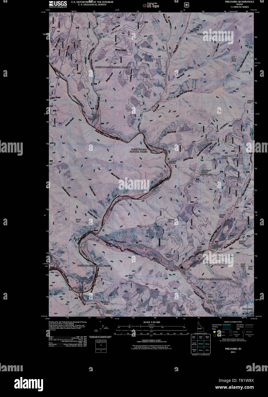 USGS TOPO Map Idaho ID Prichard 20110126 TM Inverted Restoration Stock ...